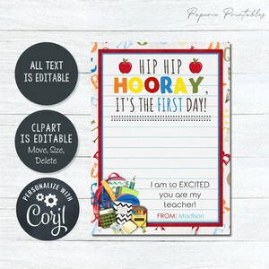 EDITABLE First Day of School Teacher Gift Card, Back to School Teacher ...