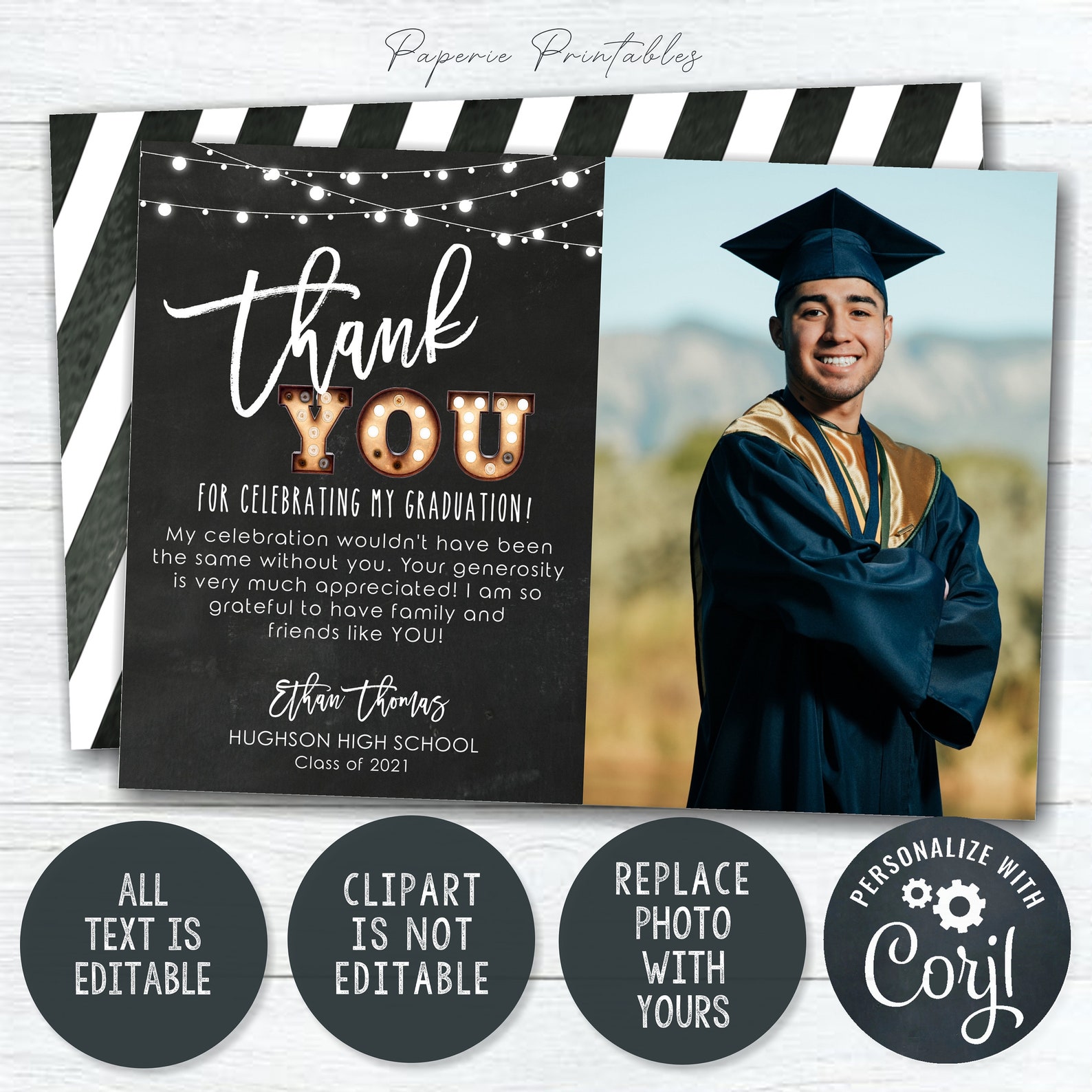 EDITABLE Graduation Thank You Card Thank You Graduation Card - Etsy