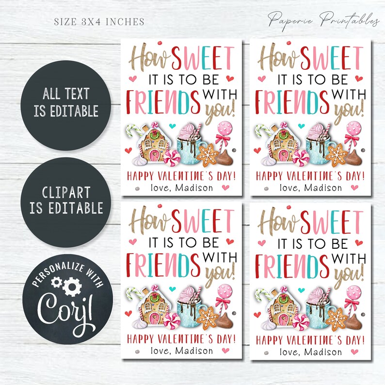 EDITABLE Valentine's Day Sweet Treats Tag Valentine's - Etsy
