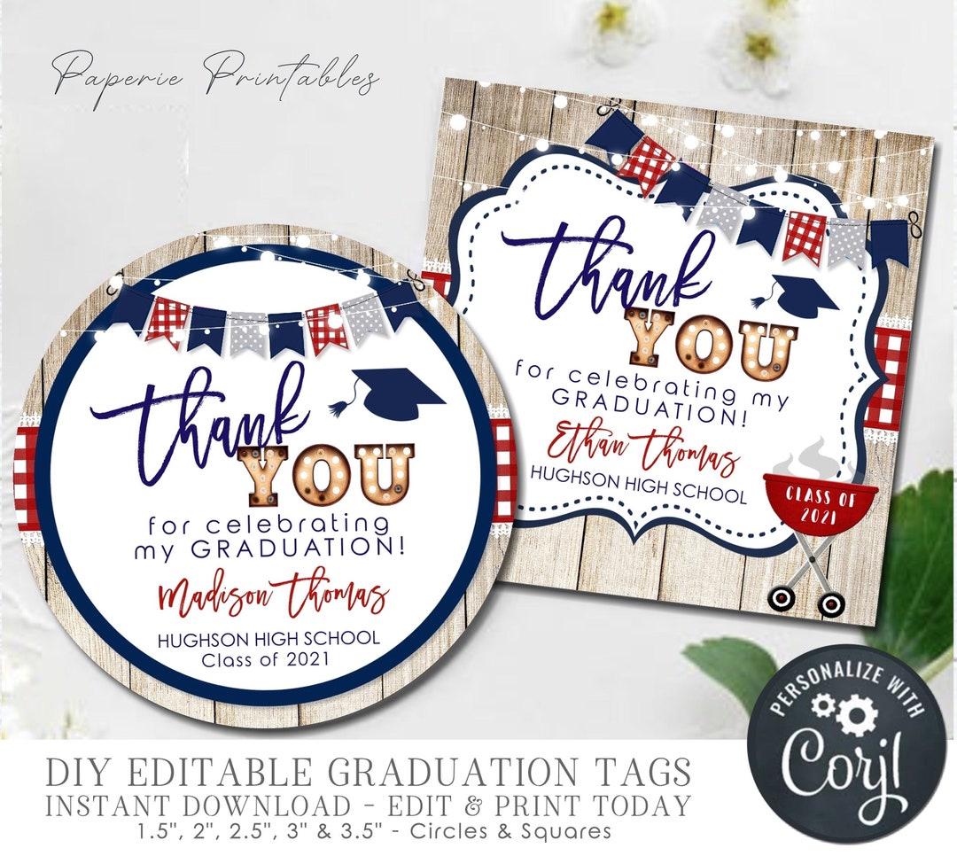 Editable Graduation Favor Tags: Circle & Square (digital Download) # ...