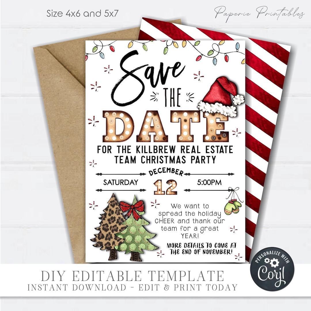 EDITABLE Save the Date Christmas Party, Christmas Party Save the Date ...