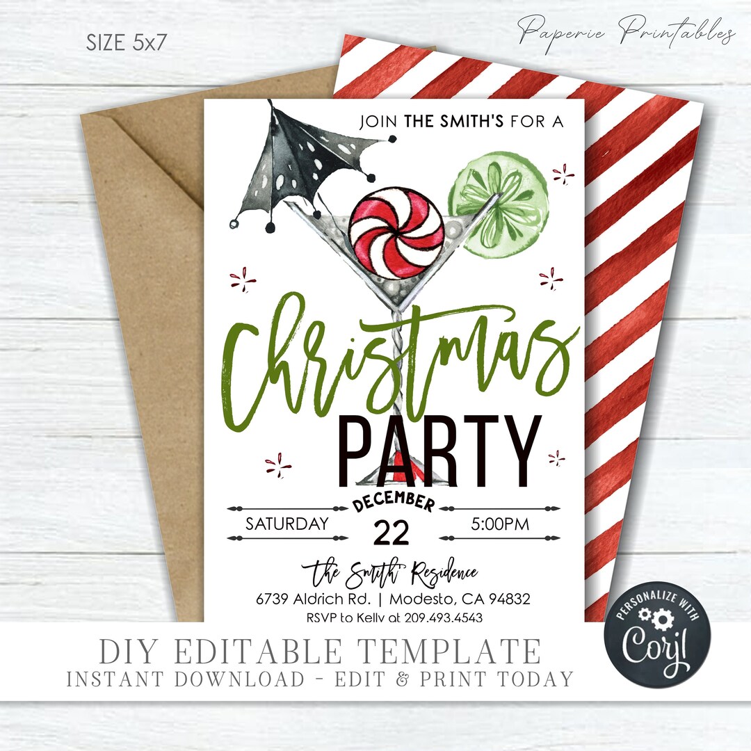 EDITABLE Christmas Party Invitation, Holiday Cocktail Party Invitation ...
