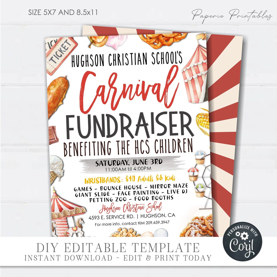 EDITABLE Carnival Flyer, Carnival Fundraiser Flyer, School Carnival ...
