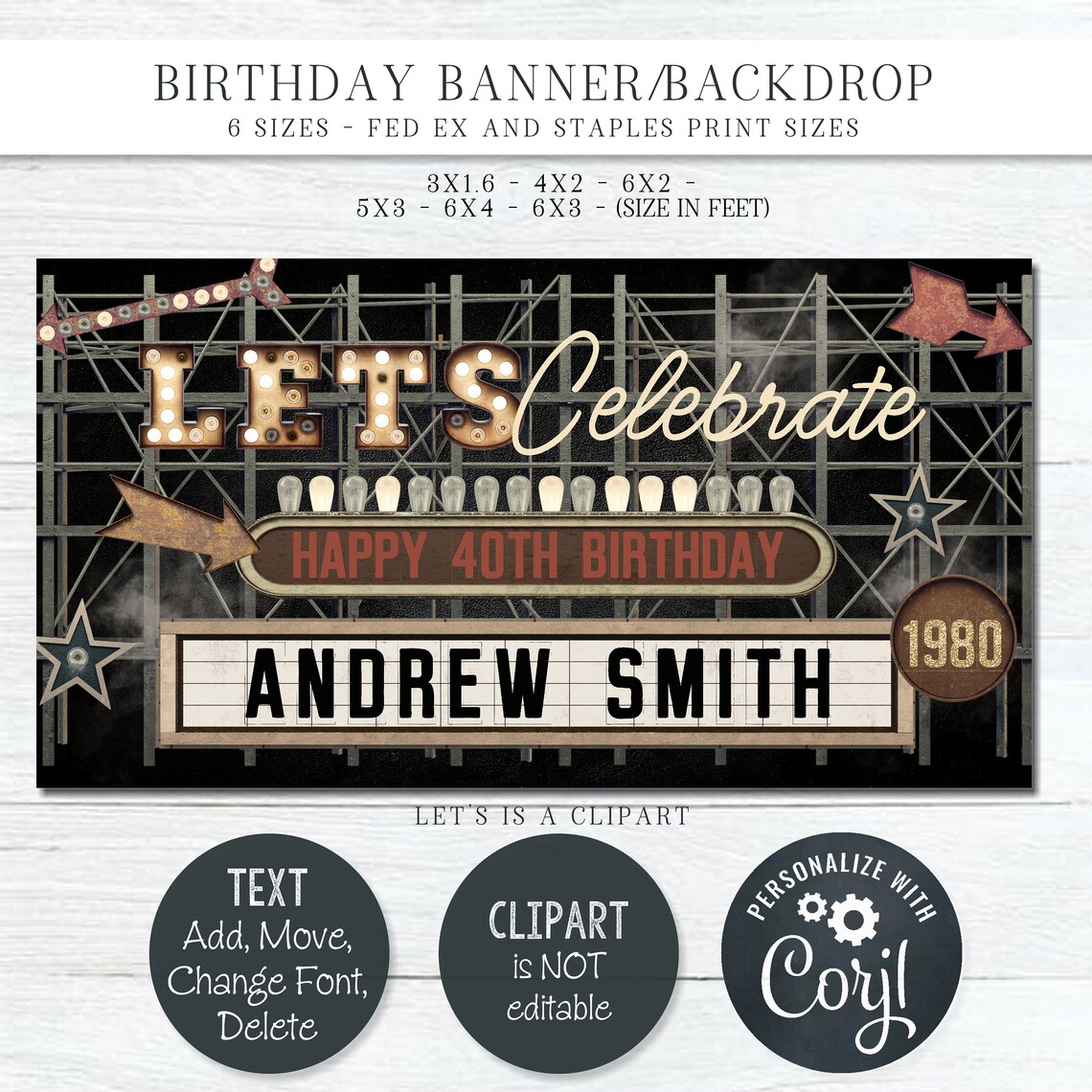 EDITABLE Masculine Birthday Backdrop Men's Birthday - Etsy