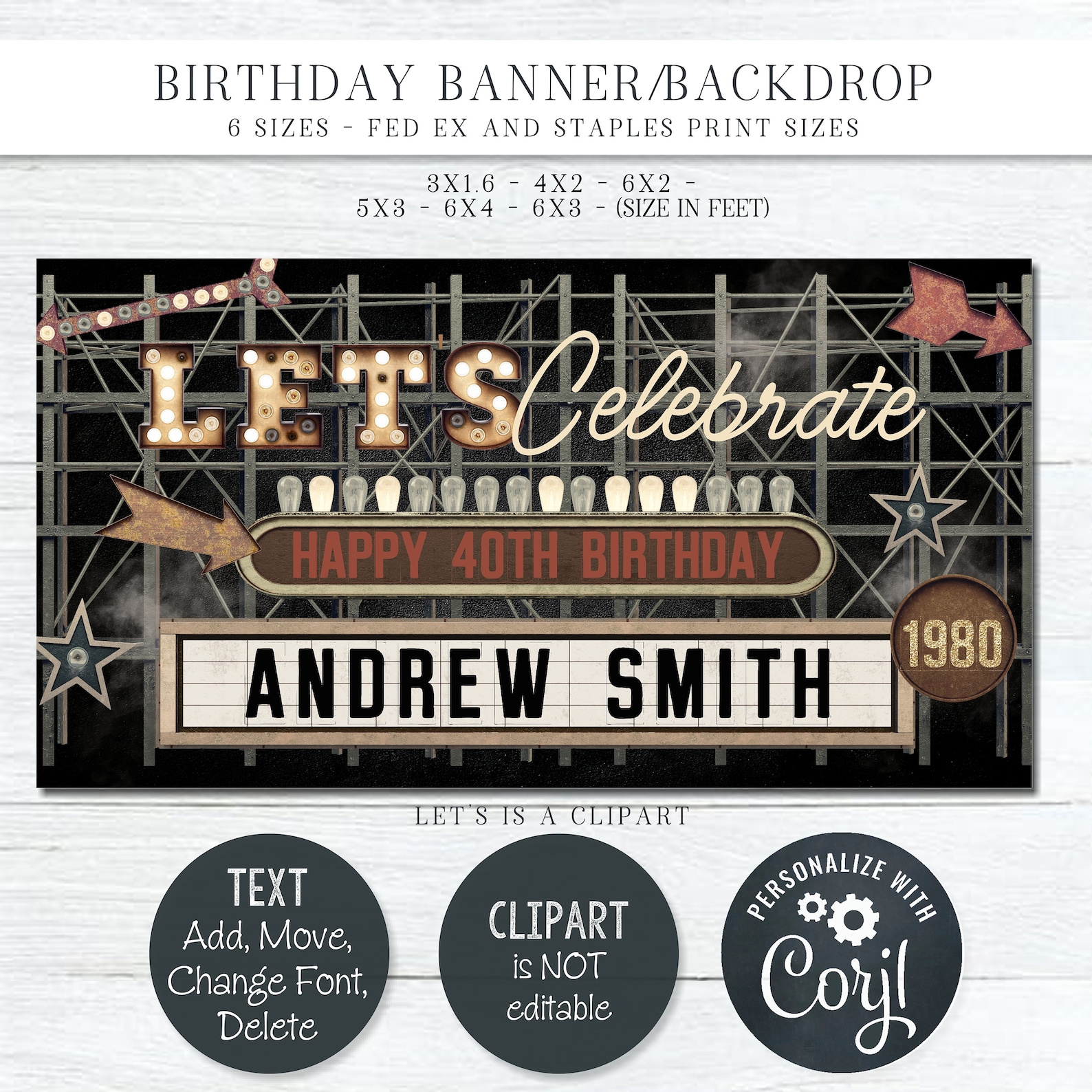 EDITABLE Masculine Birthday Backdrop Men's Birthday - Etsy
