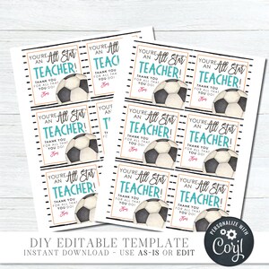 EDITABLE Teacher Appreciation Gift Tag, Soccer Teacher Appreciation Tag ...