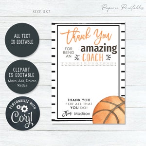 EDITABLE Basketball Coach Appreciation Gift Card Holder, Coach ...