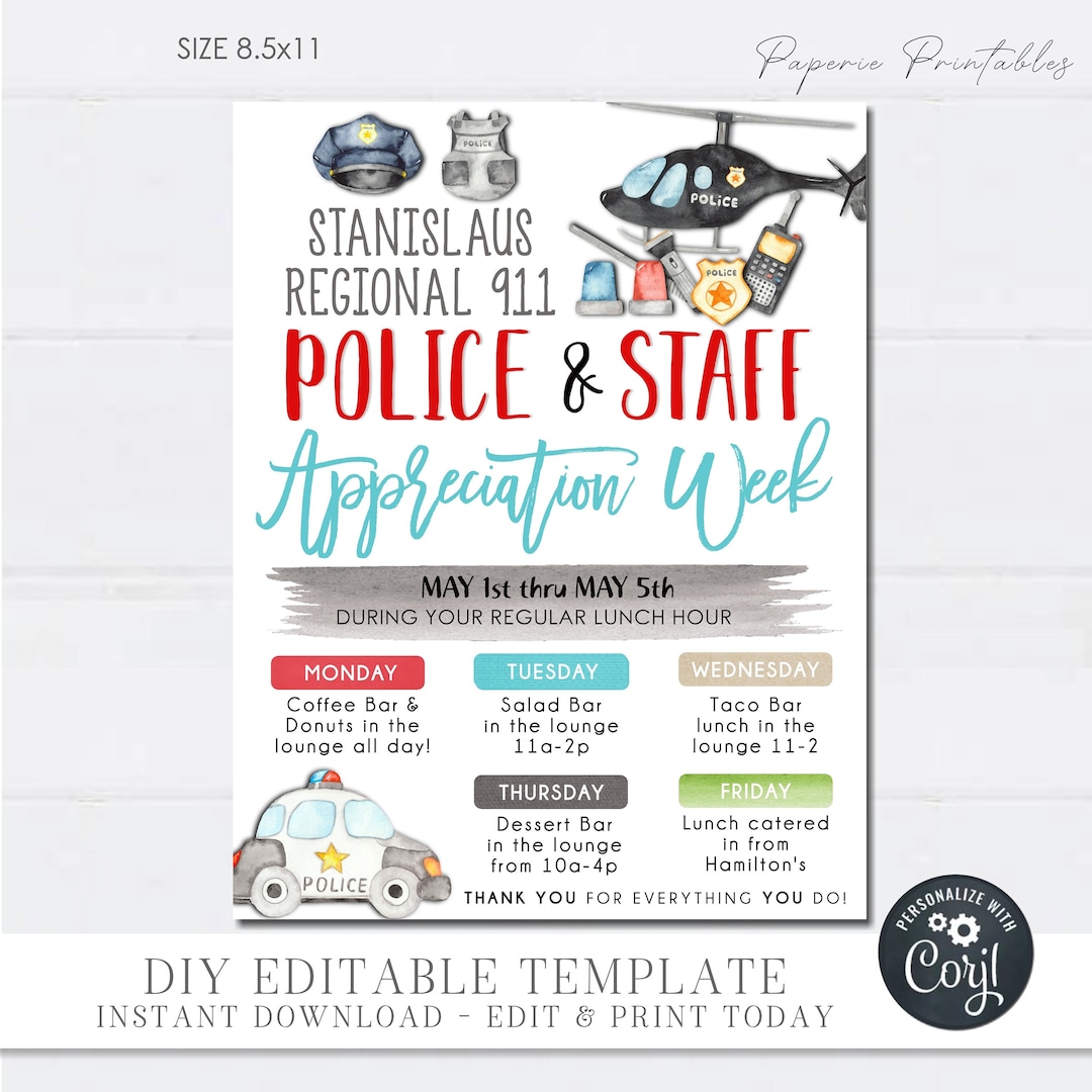 Editable Police Appreciation Week Flyer: DIY Event Schedule (8.5x11 ...