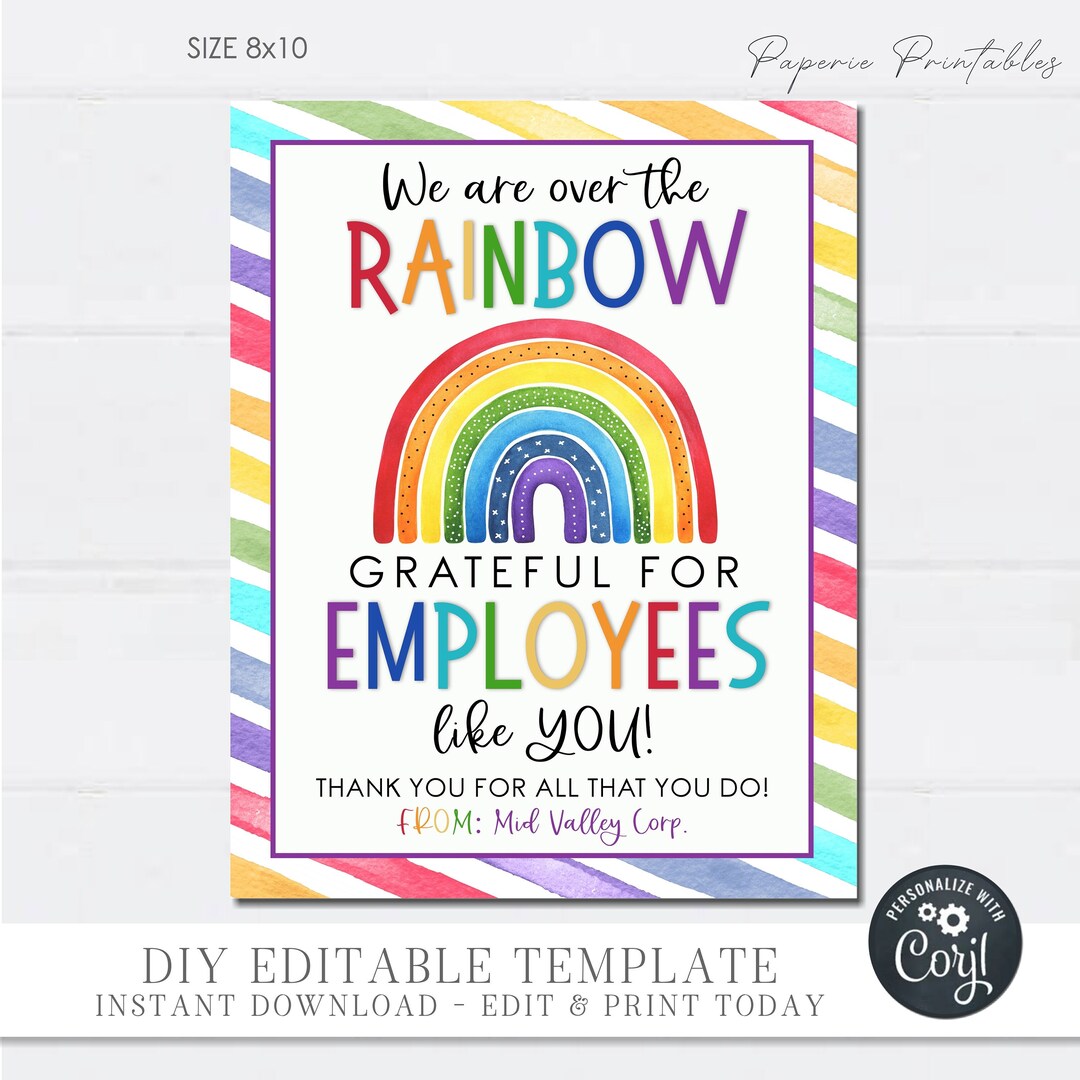 EDITABLE Rainbow Employee Appreciation Sign, Thank You for All That YOU ...