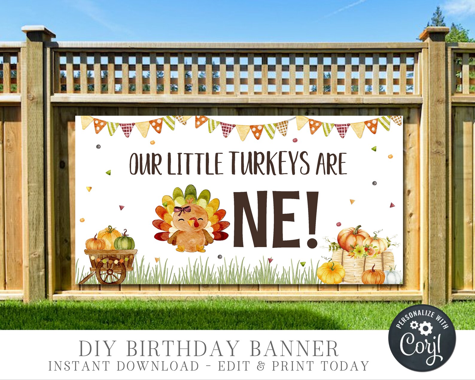 EDITABLE Turkey Birthday Party Backdrop Little Turkey - Etsy