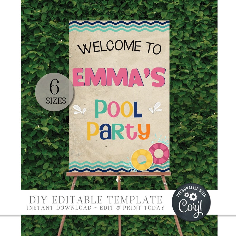 Editable Pool Party Birthday Party Welcome Sign Pool Party - Etsy