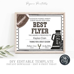 Editable Cheerleading Certificate, End of Season Award, Printable Cheer ...
