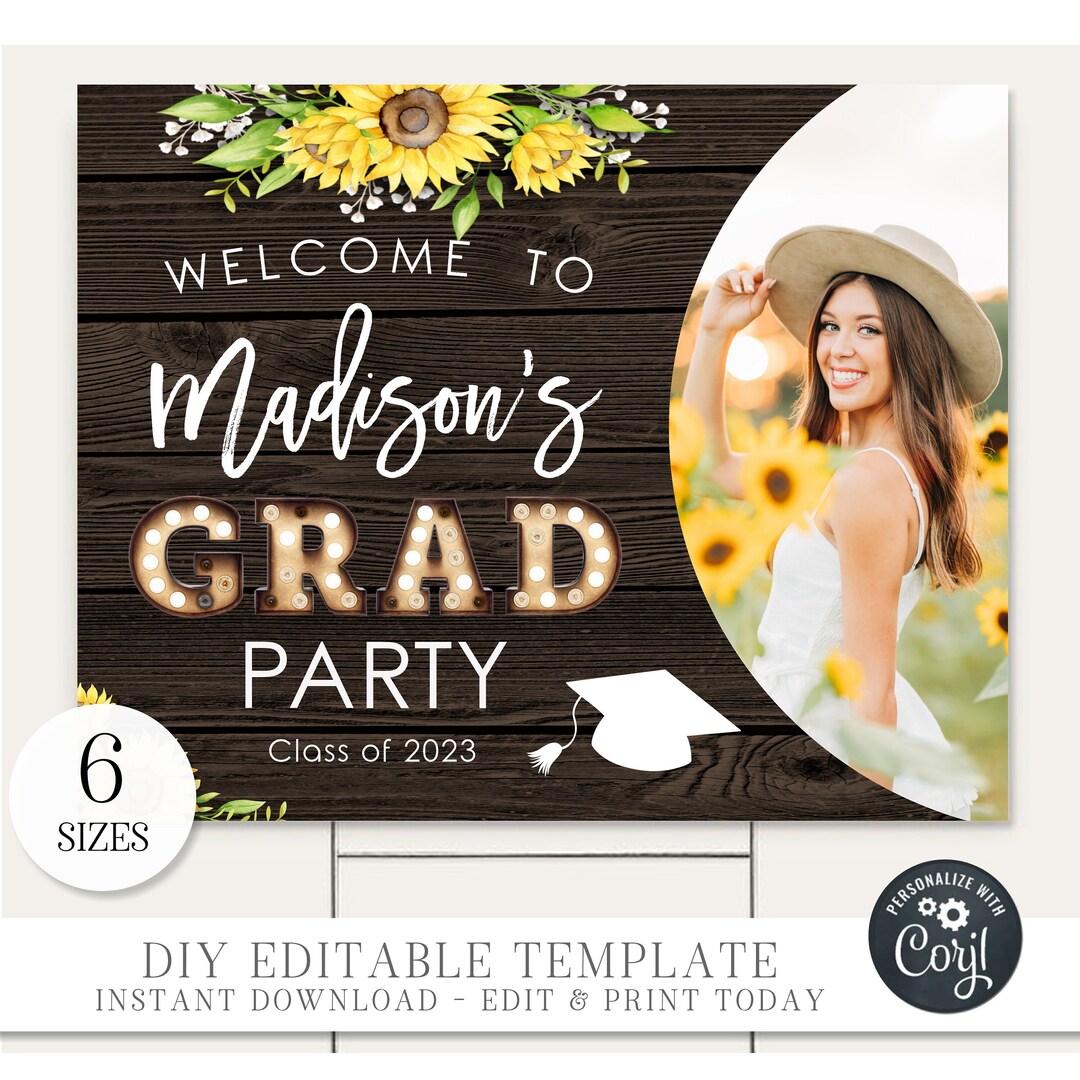 EDITABLE Sunflower Graduation Welcome Sign, Sunflower Graduation Decor ...
