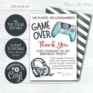 EDITABLE Gaming Birthday Thank You Card, Video Game Birthday Thank You ...