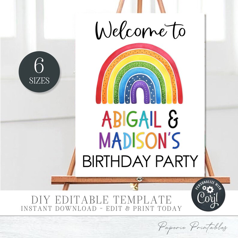 Editable Rainbow Birthday Welcome Sign: DIY Party Decor (corjl) #BP161 ...