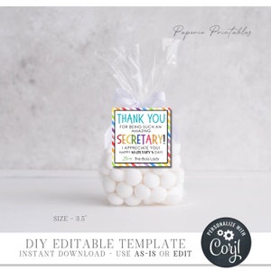 EDITABLE Secretary Appreciation Gift Tag, Secretary Appreciation Tag ...