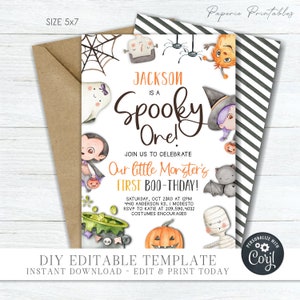 EDITABLE Halloween Birthday Invitation, Spooky One Halloween Birthday ...