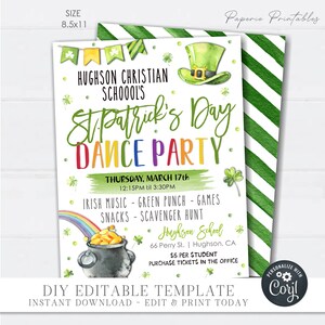 Editable St. Patrick's Day School Dance Flyer (DIY With Corjl) - Etsy