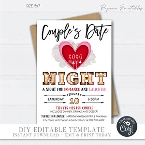 Editable Date Night Fundraiser Flyer: Couple's Template (DIY W/corjl) # ...