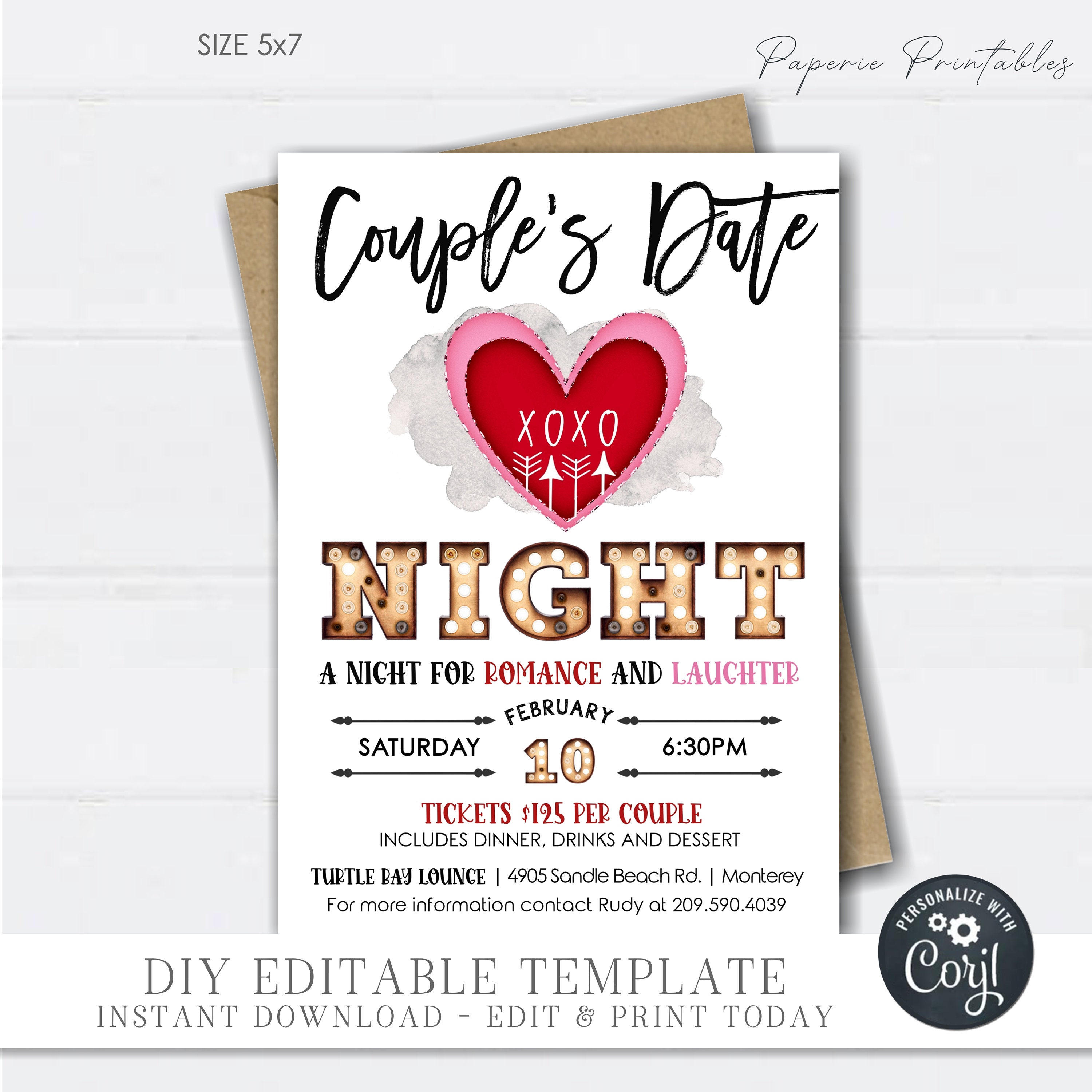 Editable Date Night Fundraiser Flyer: Couple's Template (DIY W/corjl) # ...
