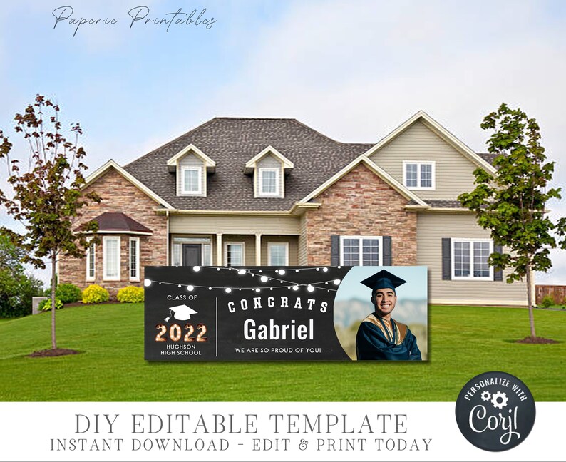 Editable Photo Graduation Banner: Chalkboard Design (digital Download ...