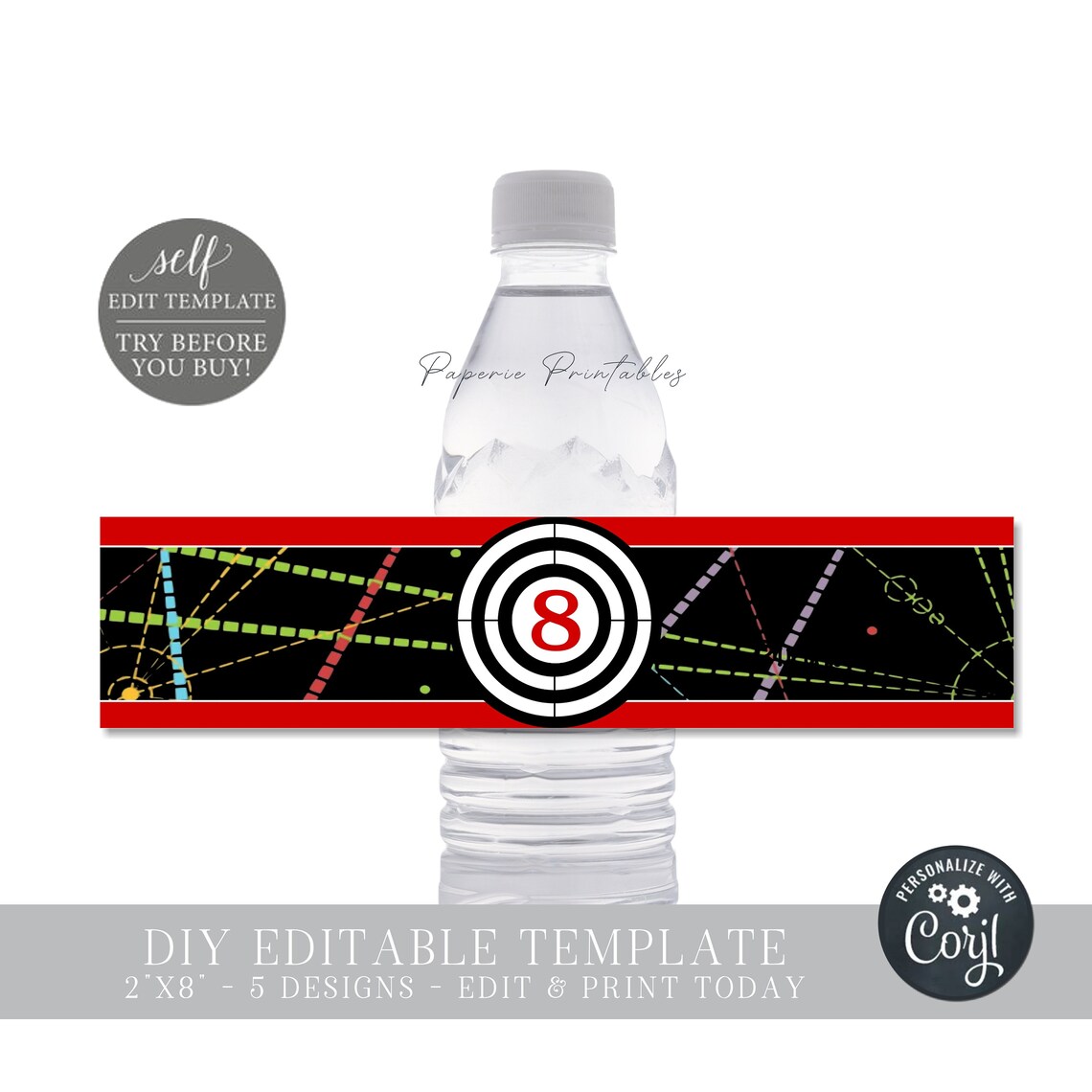 EDITABLE Laser Tag Water Bottle Labels Nerf Gun Water Bottle | Etsy