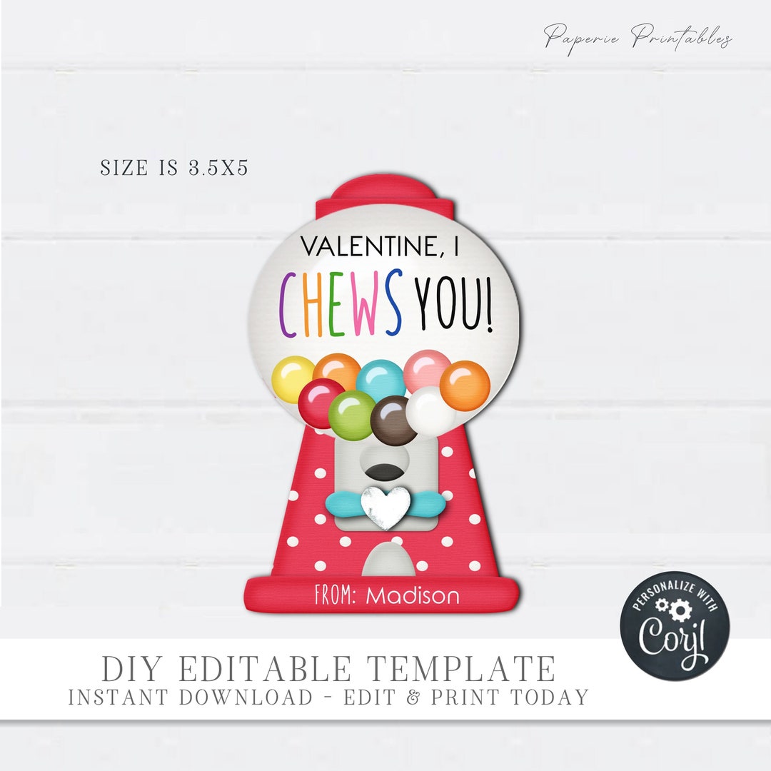 EDITABLE Gumball Machine Valentine Cards, Kids Valentine Cards ...