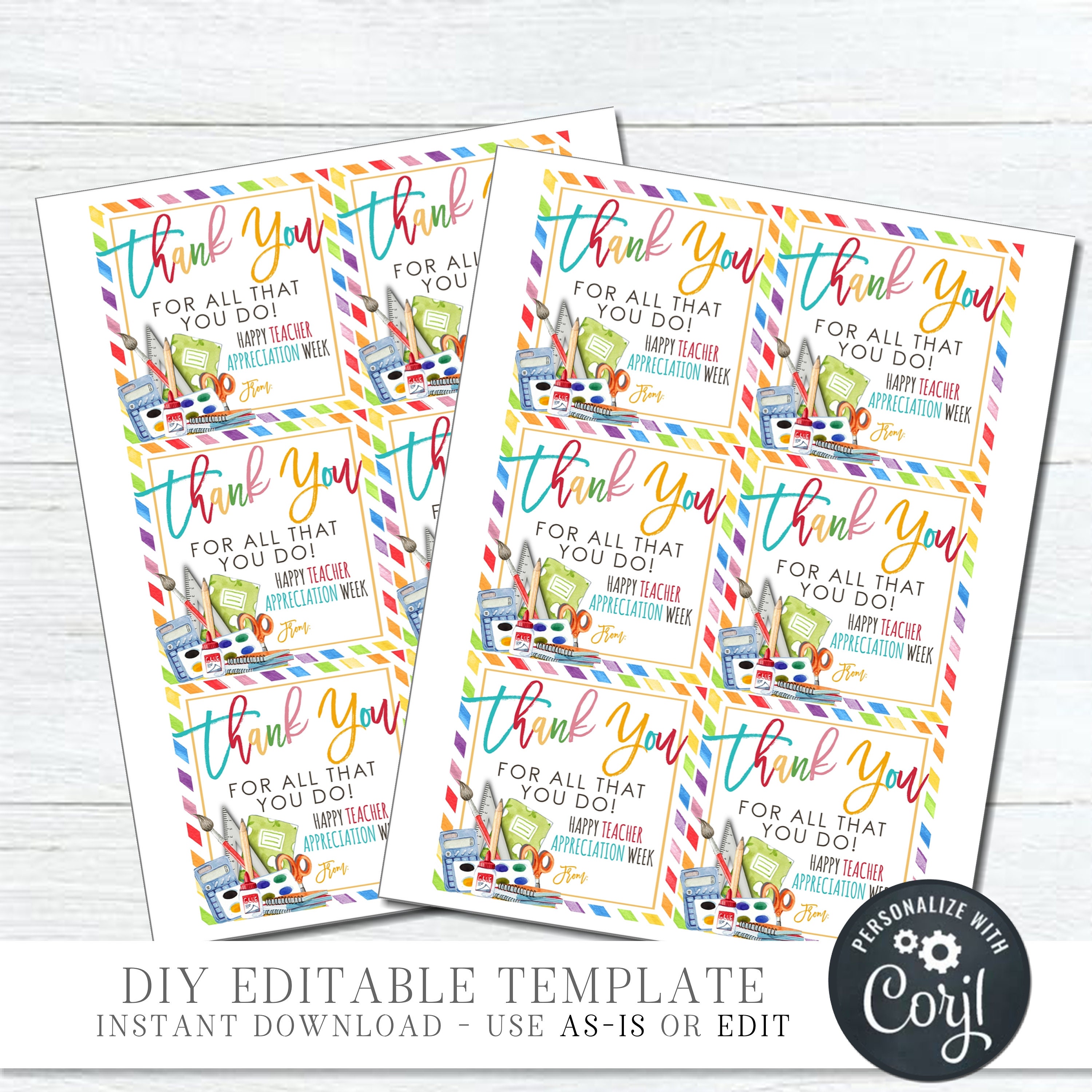 EDITABLE Teacher Appreciation Gift Tag Teacher Appreciation - Etsy