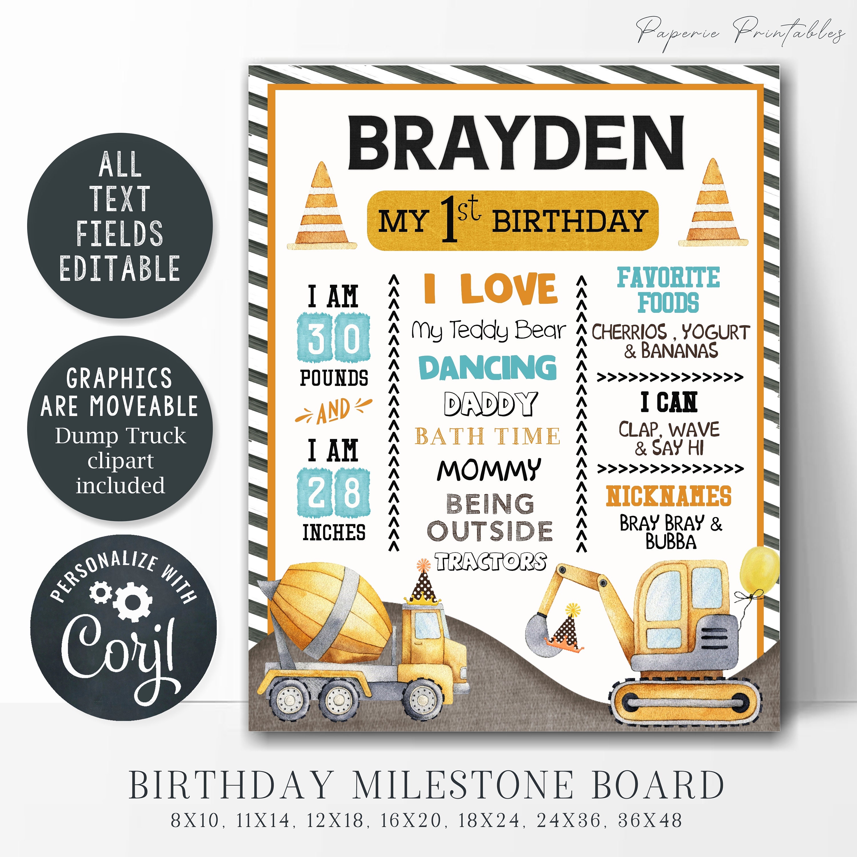 EDITABLE Construction Milestone Stats Poster Milestone Sign | Etsy