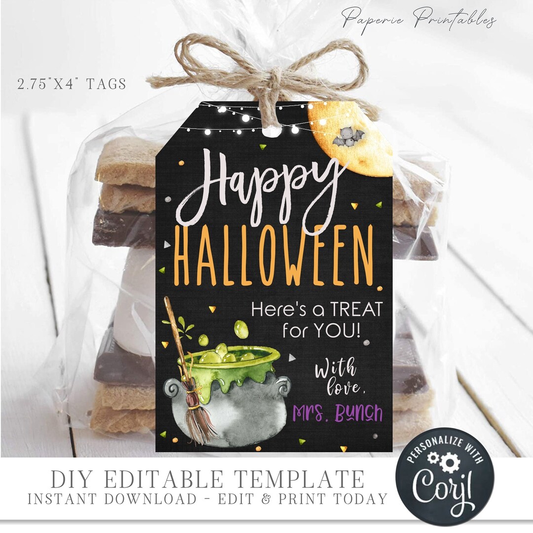 EDITABLE Halloween Tag Printable Halloween Favor Tags Happy Halloween ...