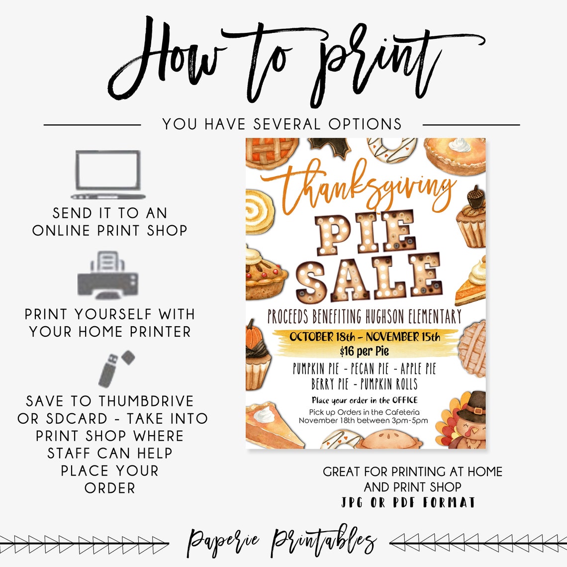 EDITABLE Thanksgiving Pie Sale Flyer, Thanksgiving Pie Fundraising ...