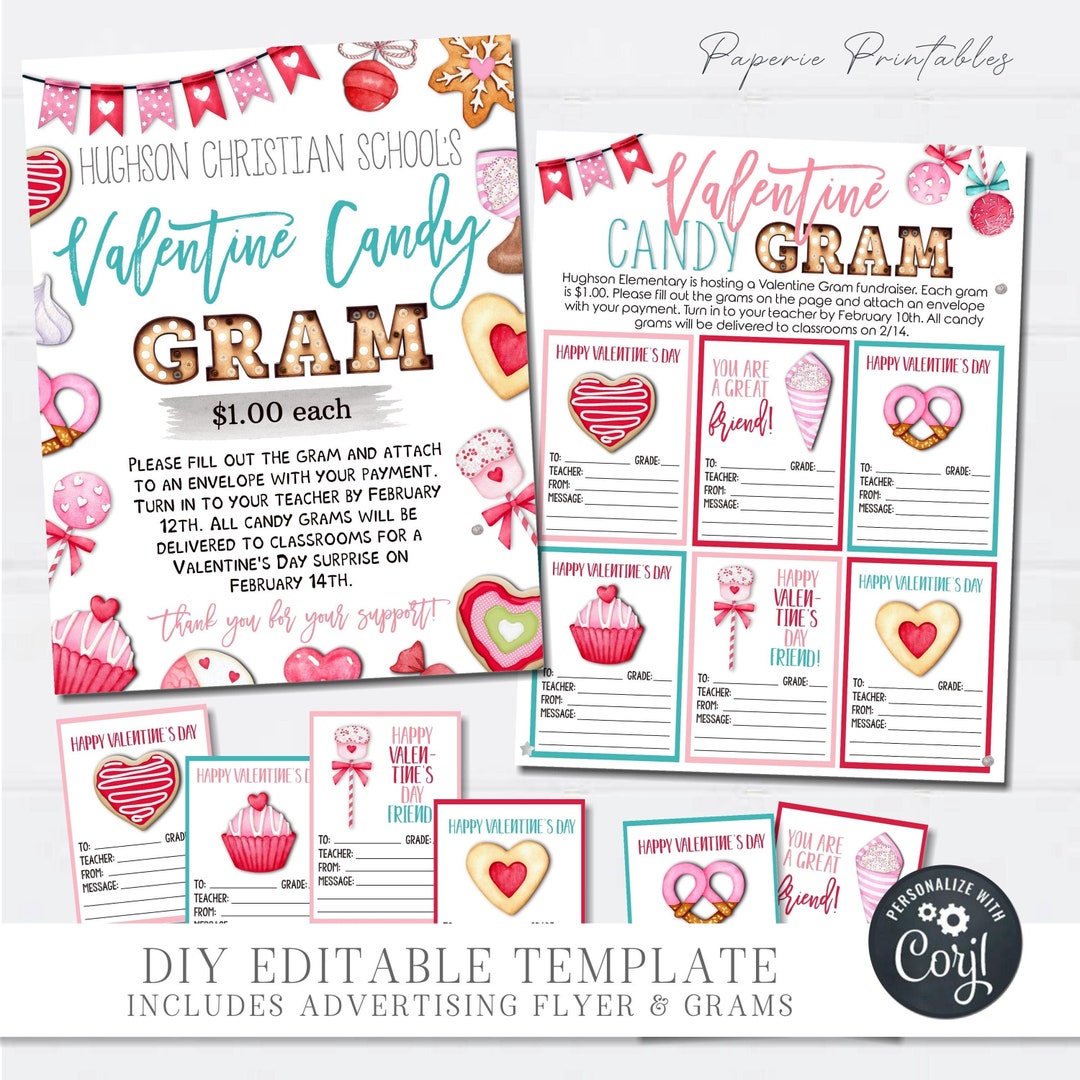 EDITABLE Valentine's Day Candy Gram Fundraiser, Candy Gram Fundraiser ...