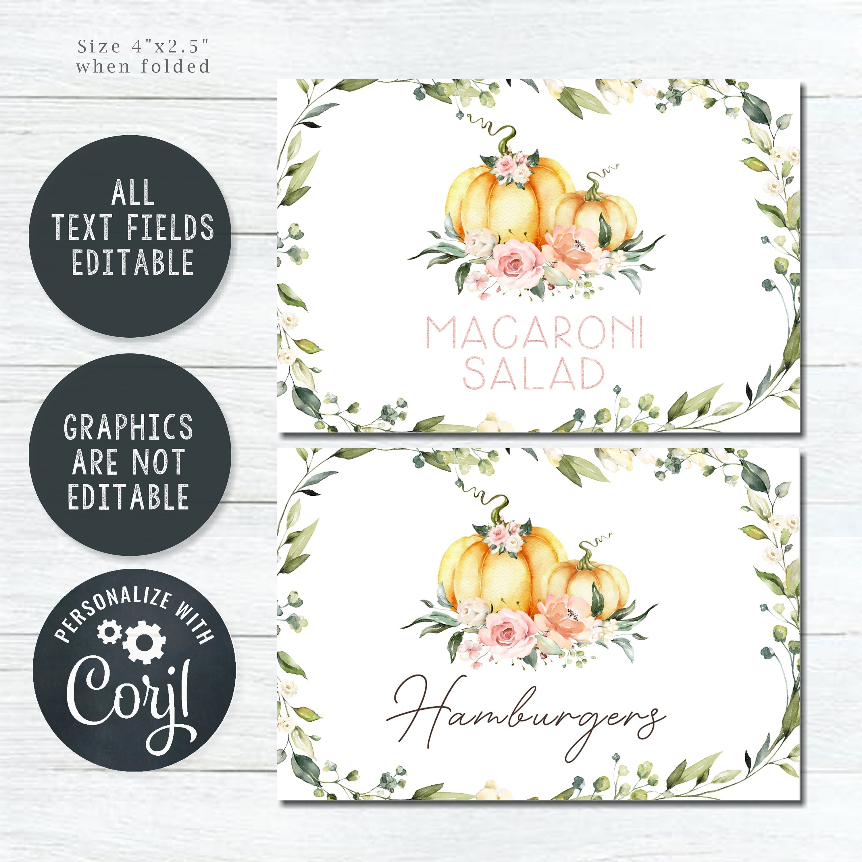 EDITABLE Pumpkin Food Label Tent Cards Girl Pumpkin Food | Etsy