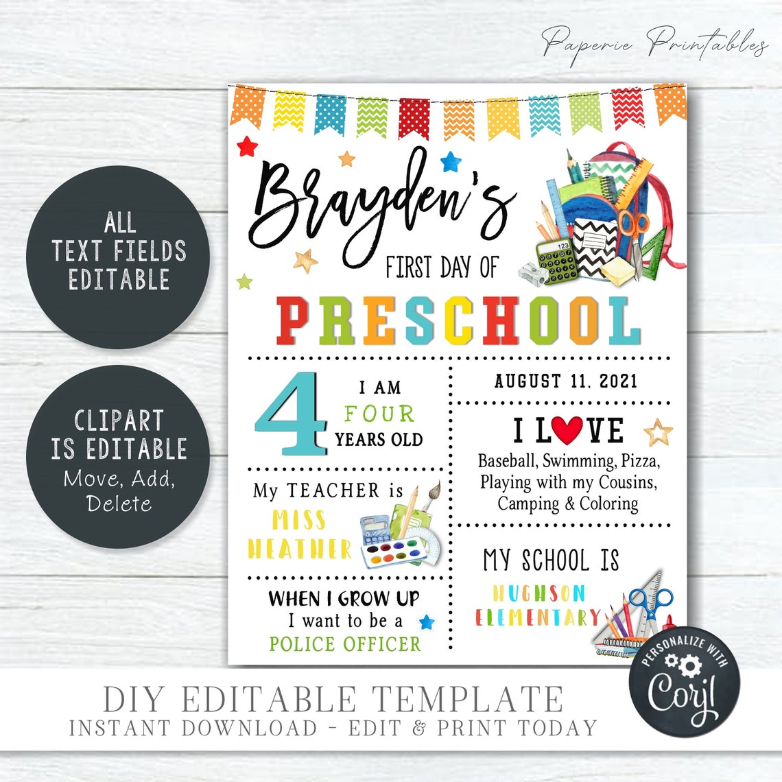 EDITABLE First Day of School Sign Back to School Sign First | Etsy