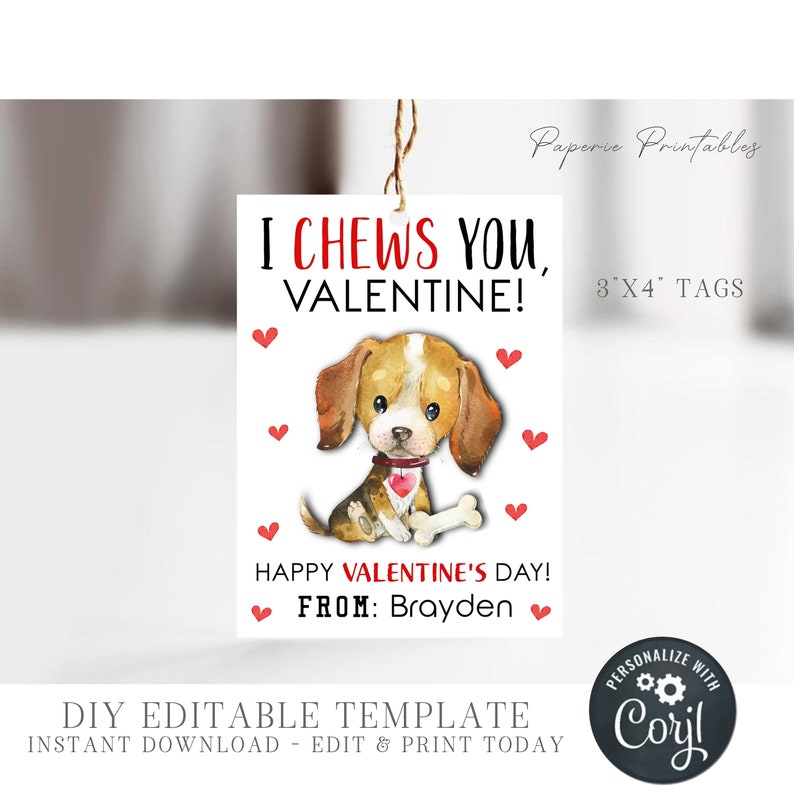 EDITABLE Puppy Valentine Cards Dog Valentine Cards School - Etsy