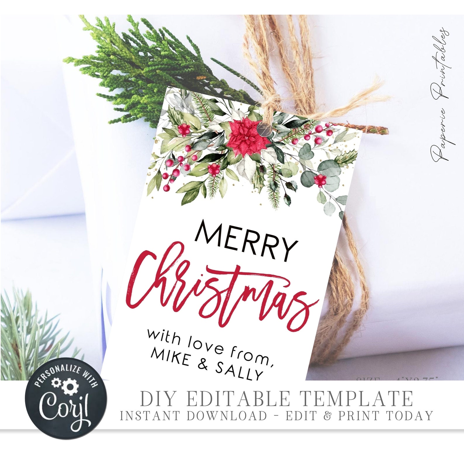 Editable Merry Christmas Tag, Merry Christmas Gift Tag, Christmas Gift ...
