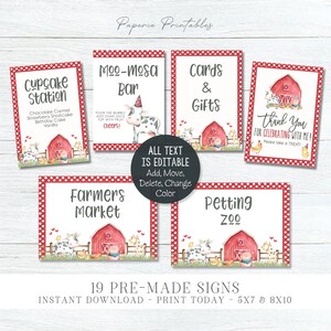 EDITABLE Farm Party Signs - DIY Barnyard Party Signs - Grazing Station ...