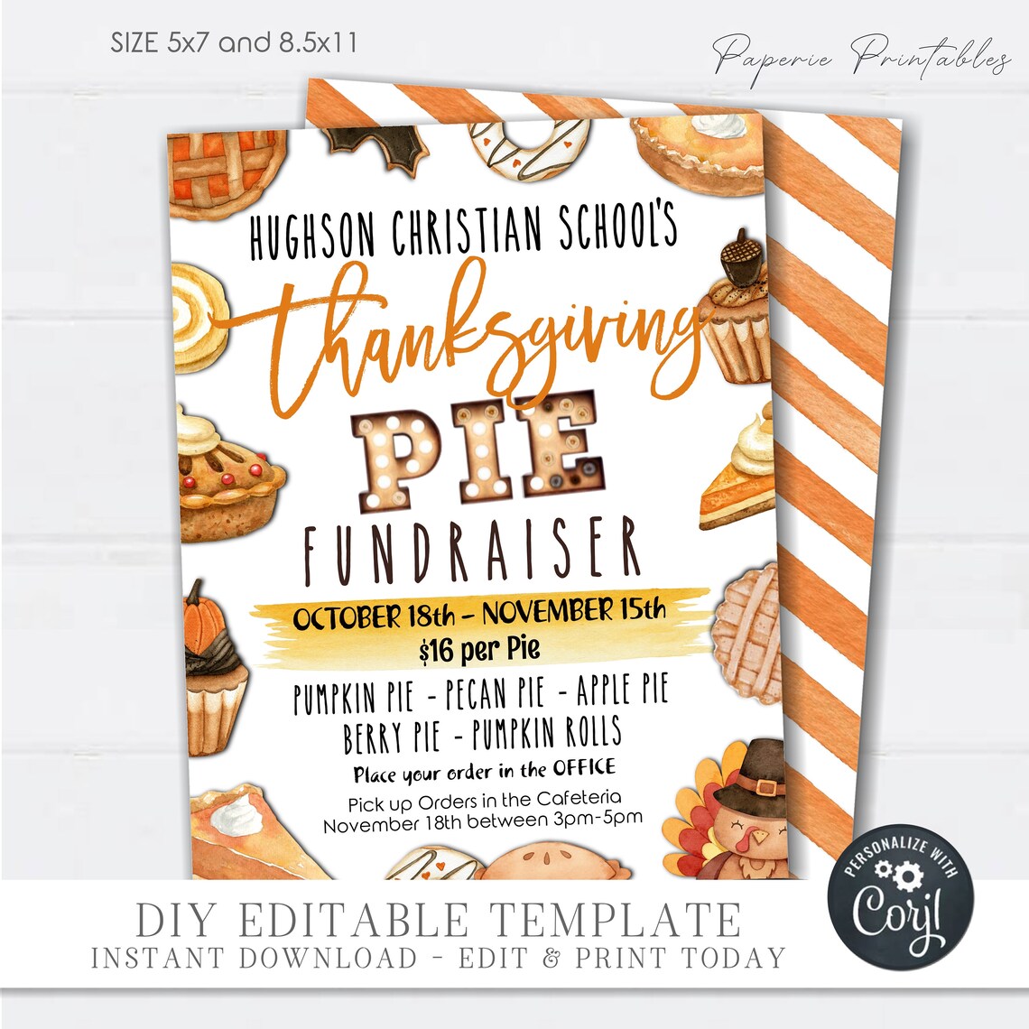 EDITABLE Thanksgiving Pie Fundraising Flyer Thanksgiving Pie - Etsy