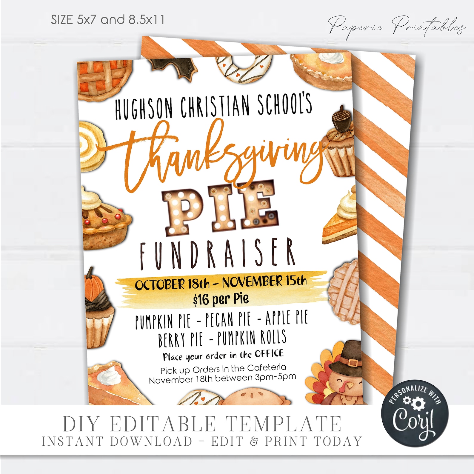 EDITABLE Thanksgiving Pie Fundraising Flyer Thanksgiving Pie - Etsy