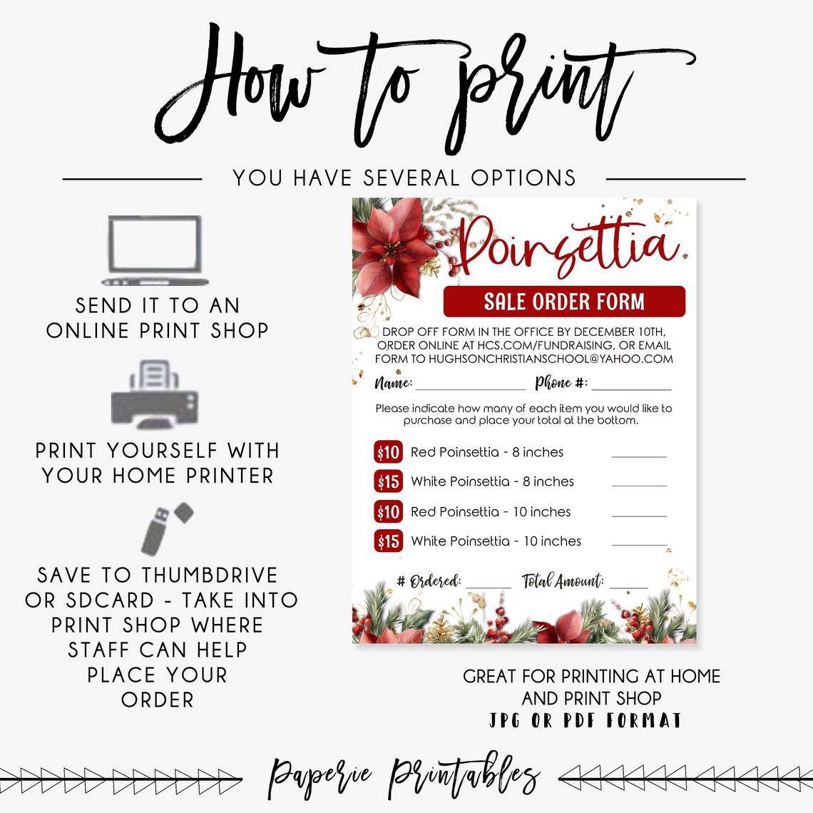 EDITABLE Poinsettia Sale Order Form, Christmas Flower Sale Order Form ...