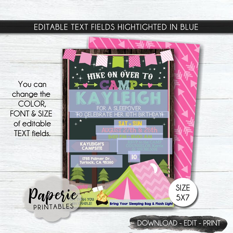 GIRL Camping Party Invitation Glamping Birthday | Etsy
