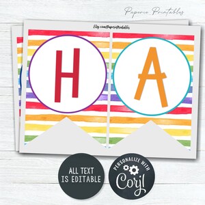 EDITABLE Rainbow Birthday Decorations, Happy Birthday Banner, Rainbow ...