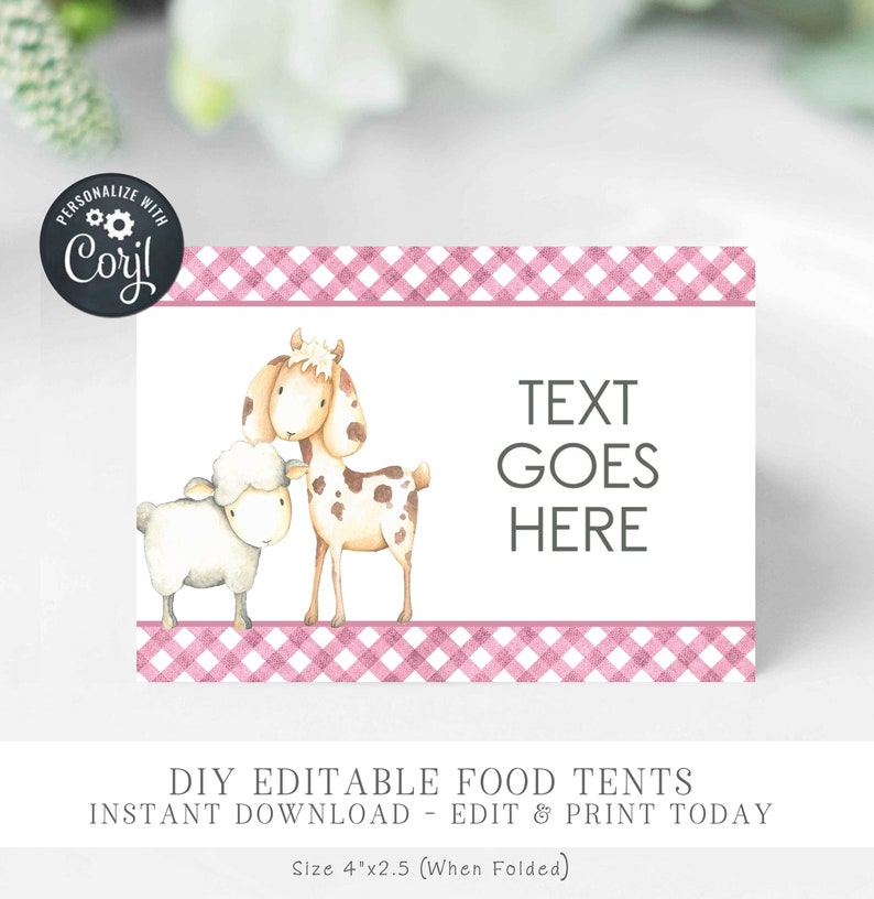 EDITABLE Farm Food Label Tent Cards Farm Animals Food Label | Etsy