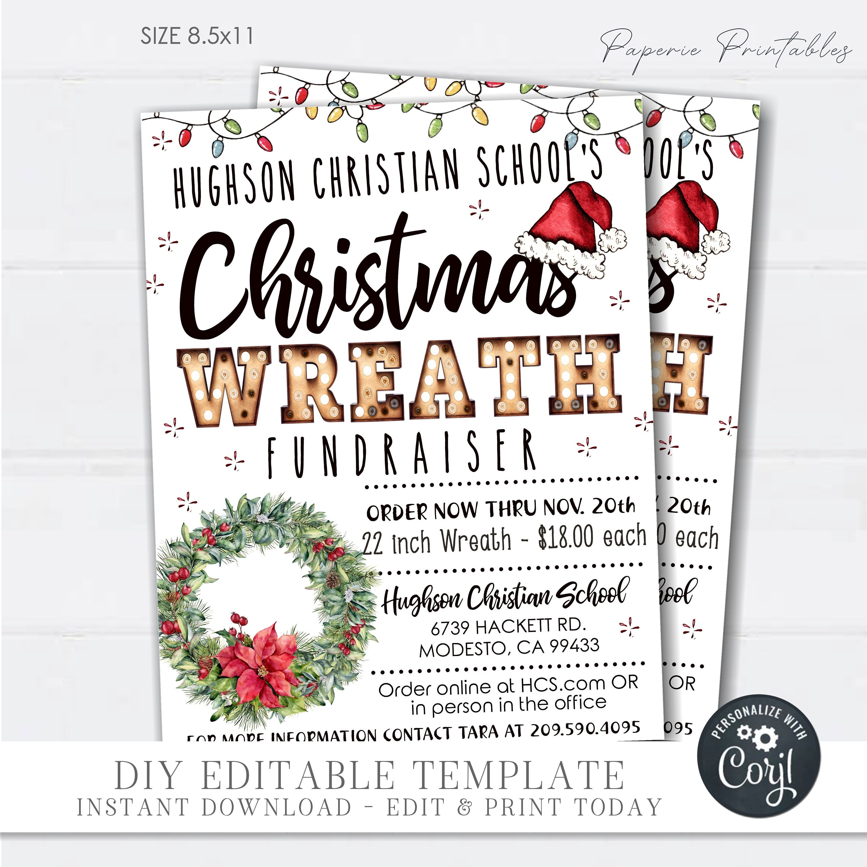 EDITABLE Christmas Wreath Fundraiser Flyer Wreath Sale - Etsy
