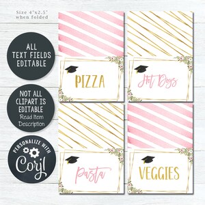 EDITABLE Graduation Food Tents, Floral Graduation Decoration Food Tents ...