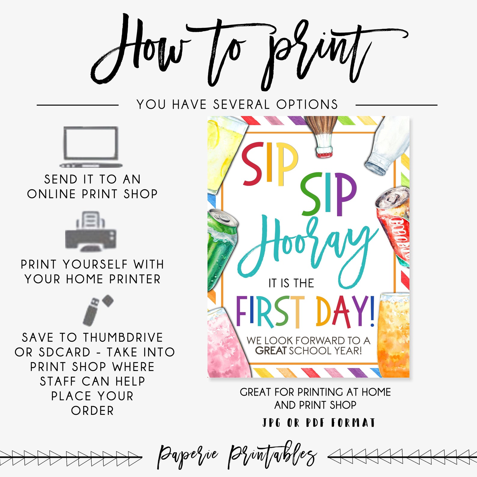 Sip Sip Hooray First Day of School Sign: Editable Cold Drinks Print ...