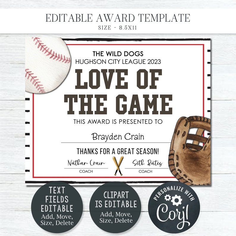Editable Baseball Award Certificates: Team Party Printables (DIY W ...