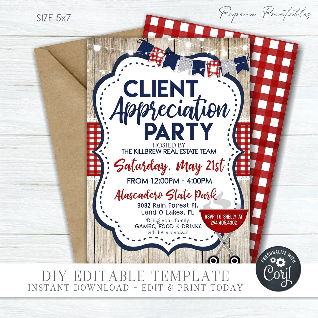 Editable Company Picnic Invitation: Client Appreciation BBQ (DIY Corjl ...
