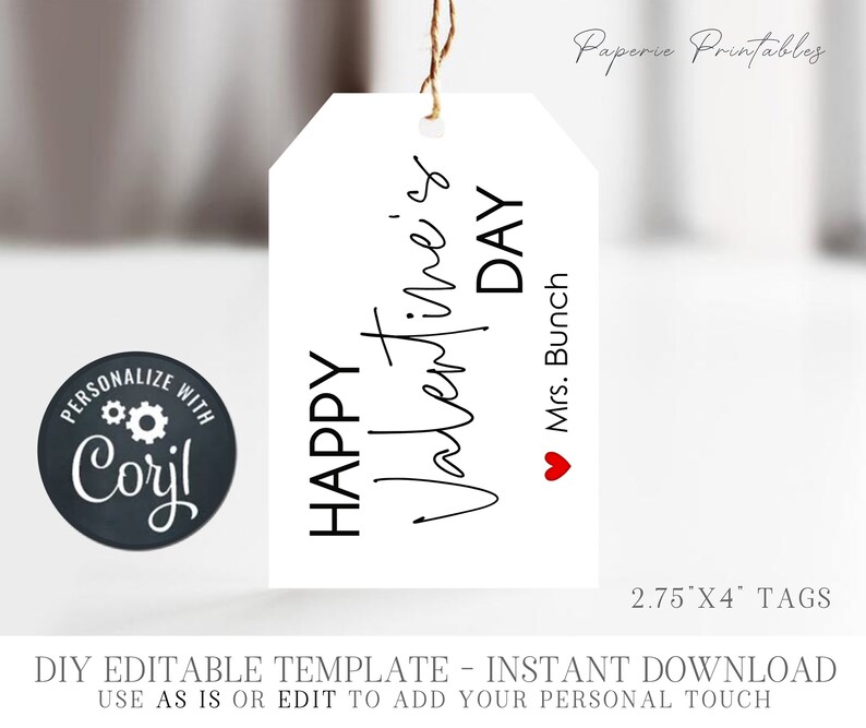 Editable Valentine's Day Gift Tag, Happy Valentine's Day Tag, Valentine ...