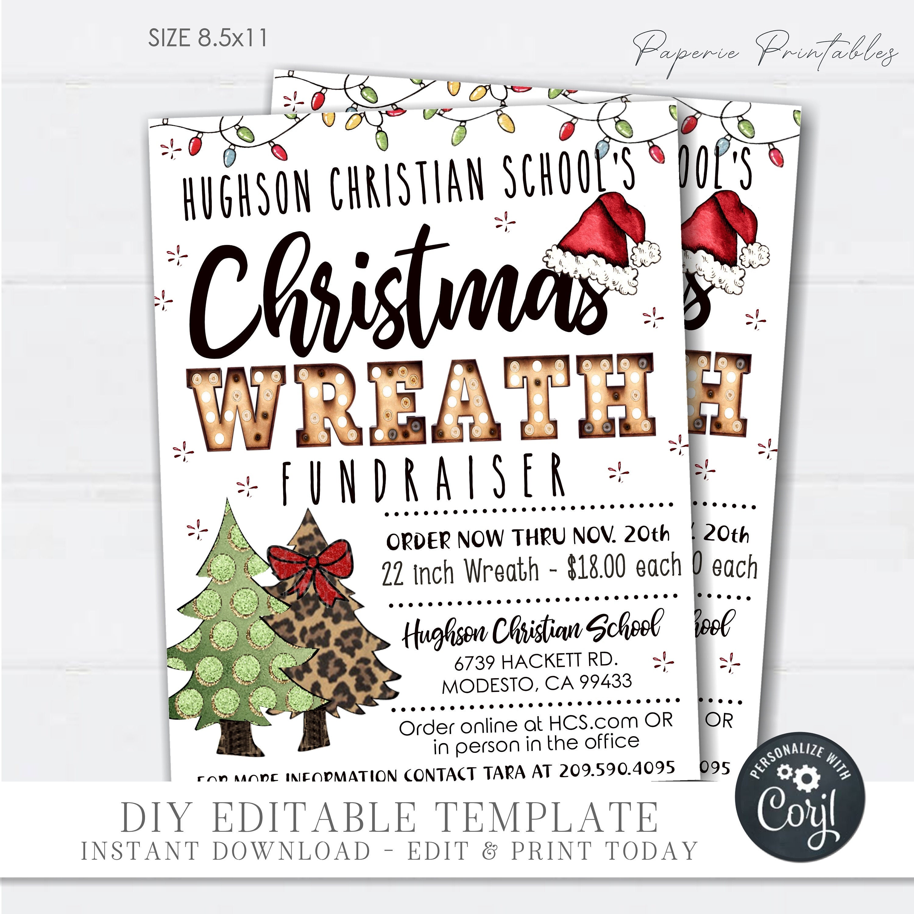 Editable Christmas Wreath Fundraiser Flyer: DIY Template (8.5x11) #CF27 ...